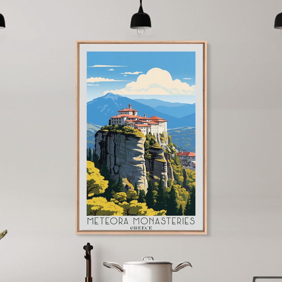 Meteora Monasteries Original Wall Art Travel Poster, Gift for Travel ...