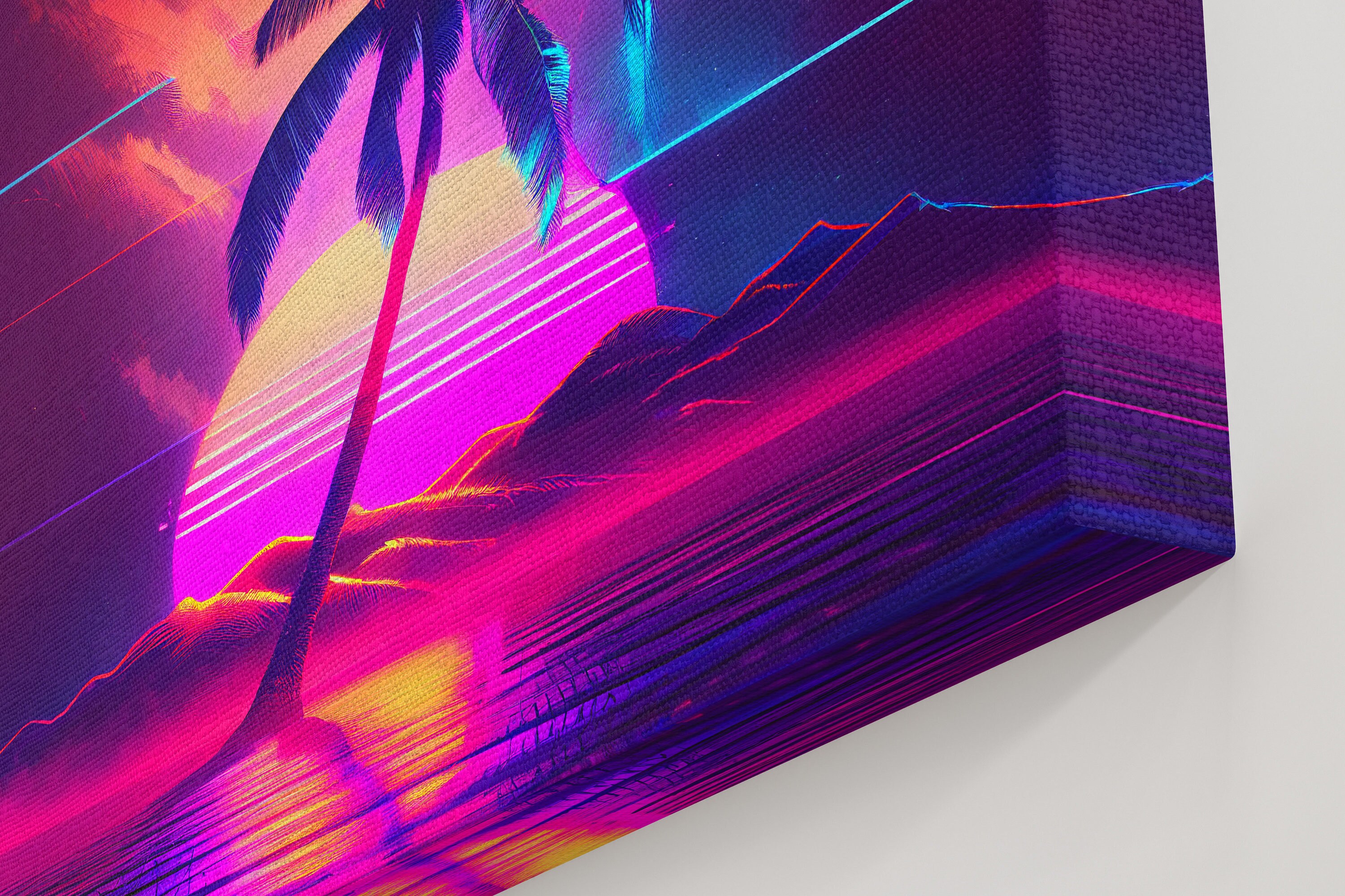 Neon Full Moon, Outrun Style Tropical Art, Pop Art Sunset, Framed ...