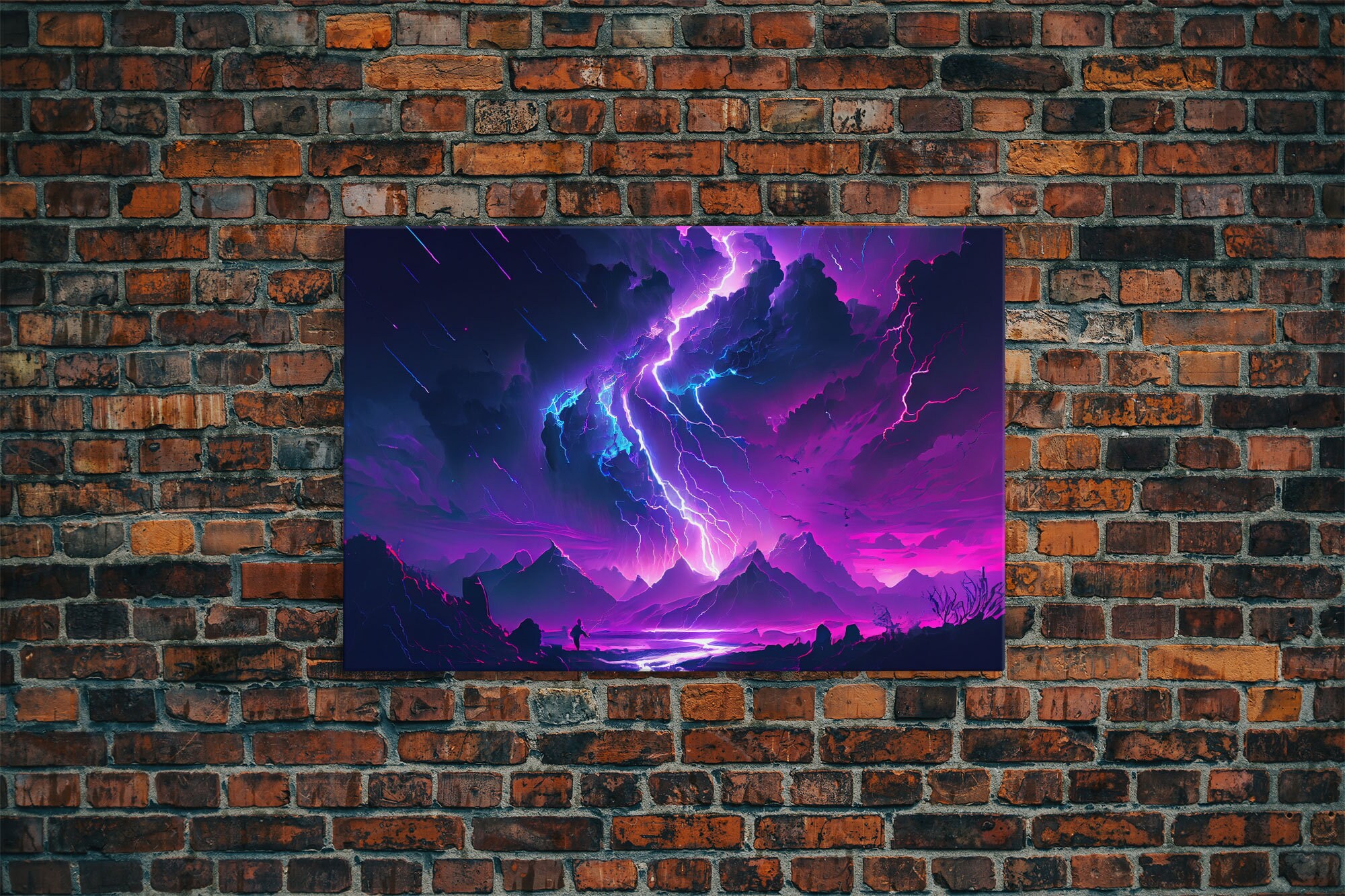 The Lightning Storm Framed Canvas Print Synthwave Style - Etsy