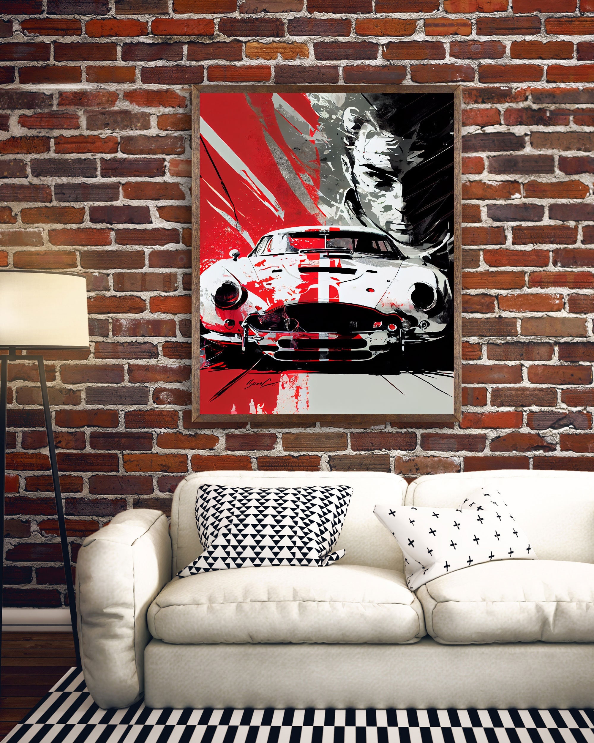 Vintage Race Car Red and White Splatter Paint Supercar Art - Etsy