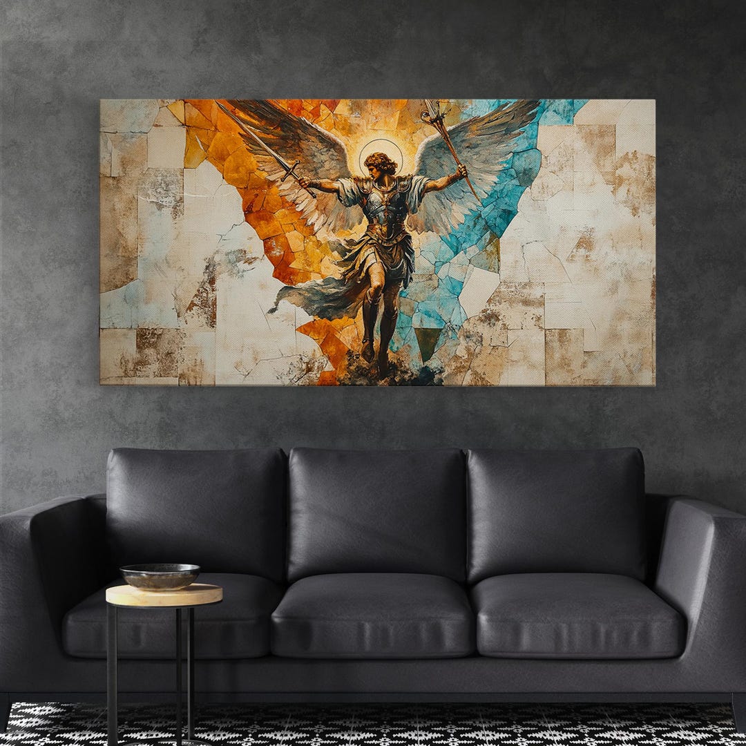 Saint Michael Defeating the Dragon Powerful Angel Art Framed Canvas ...