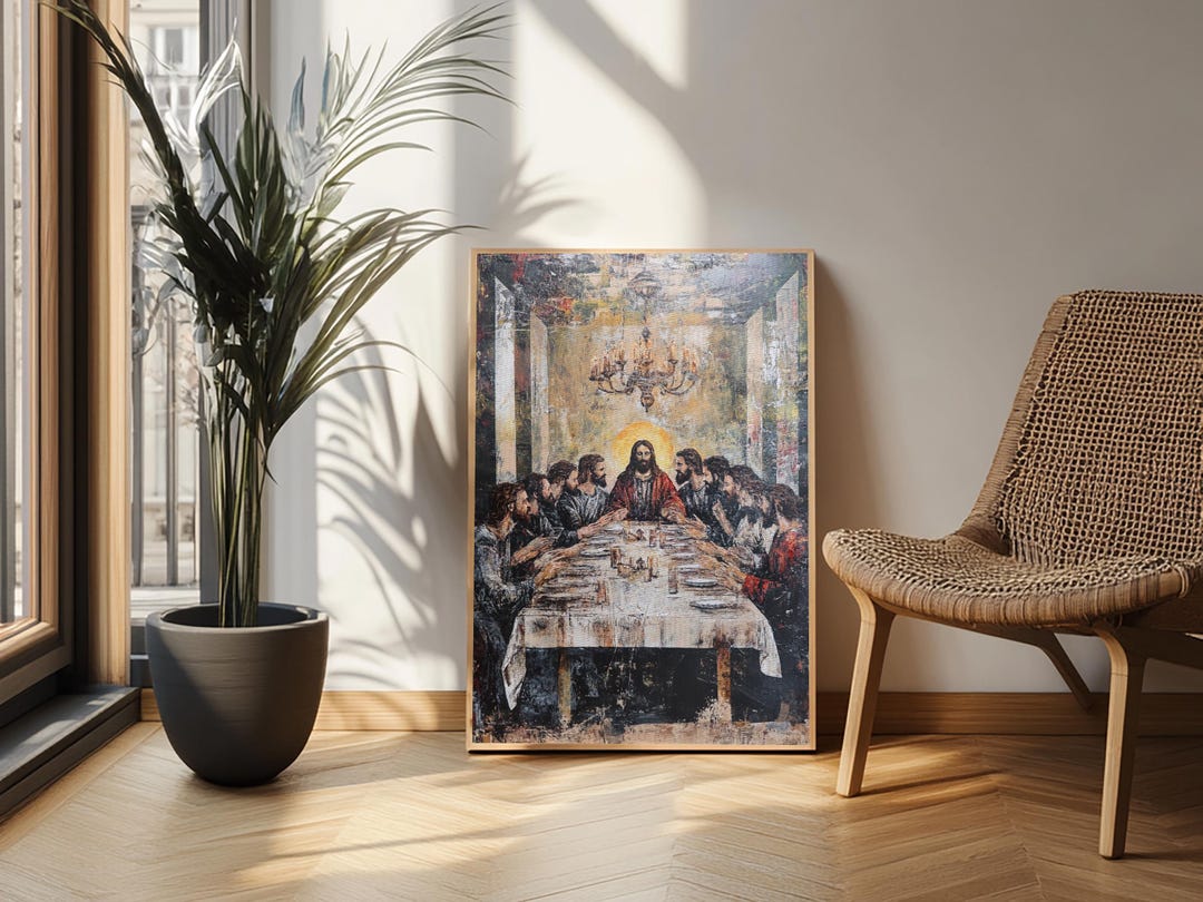 The Last Supper Framed Canvas Print - Iconic Art Deco Christian Wall ...
