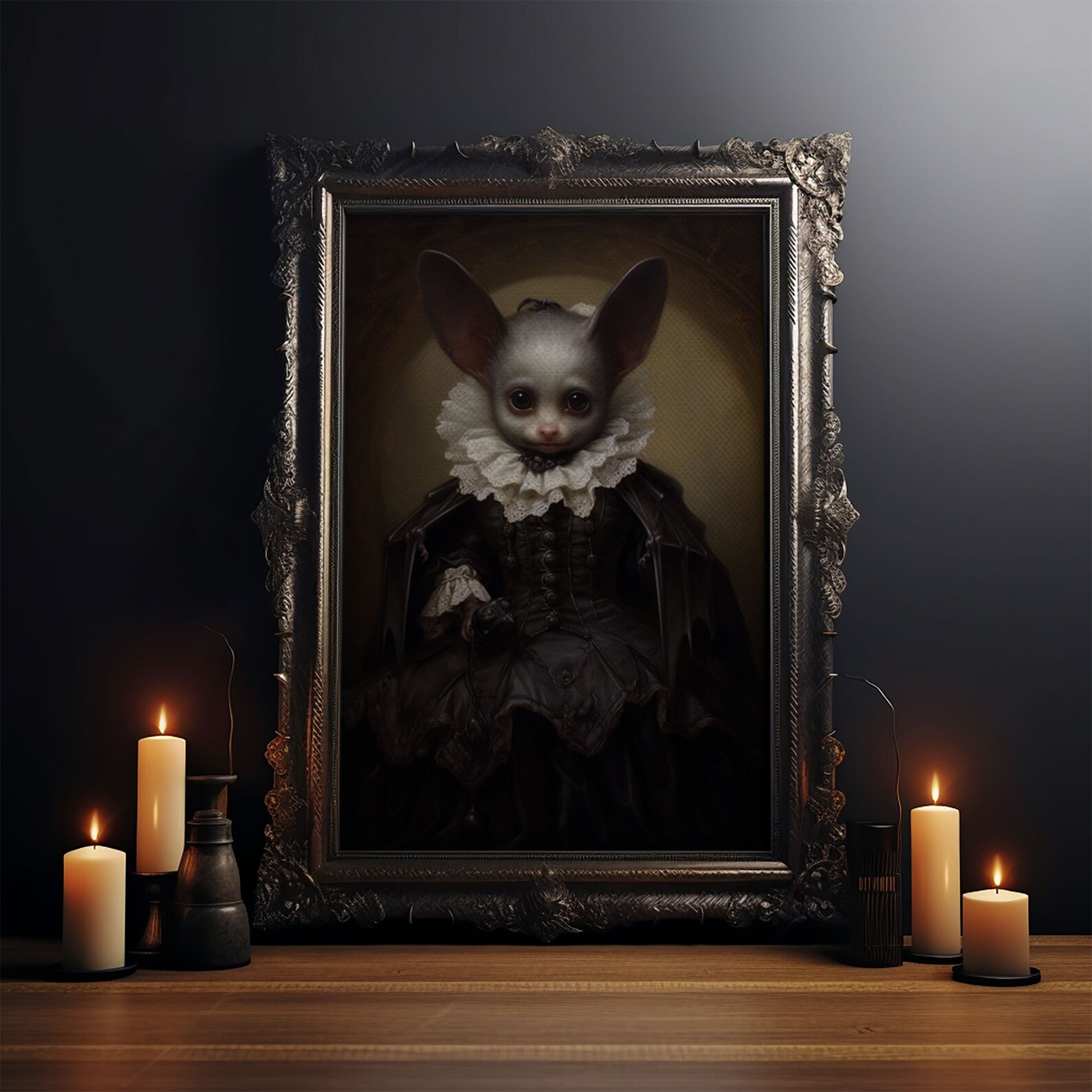 Cute Vampire Bat Painting, Vintage Canvas, Art Canvas Print, Dark ...