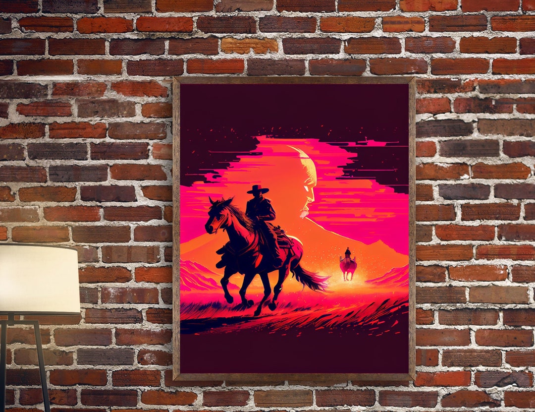 Vaporwave Cowboy Horse Desert Purple Man Fine Art Print, Wall Art Print ...