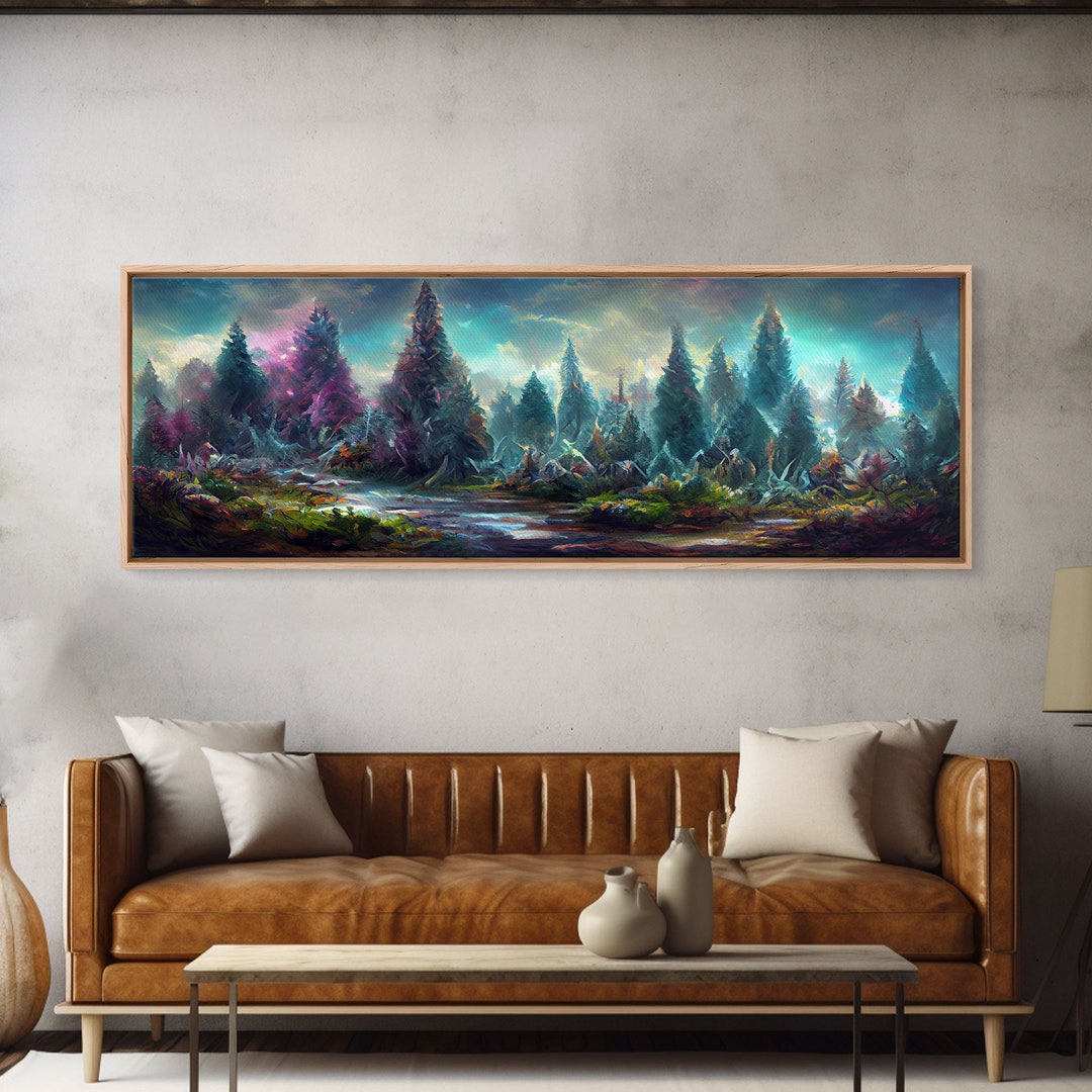 High Fantasy Forest Wall Art, Ready to Hang Canvas Print, Panoramic Art ...
