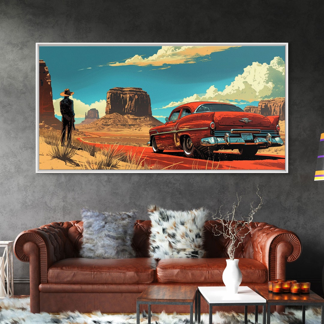 The City Slicker, Hot Rod in the Desert Framed Canvas Print, Pop Art ...