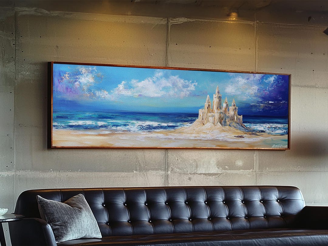 Fantasy Sandcastle Seascape Framed Canvas Print, Beach House Wall Art ...