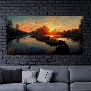 Lake Sunset Oil Painting on Canvas Canvas Print Ready to - Etsy