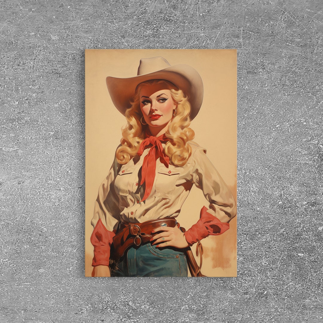 1950s Cowgirl Portrait Wild Western Decor Framed Canvas Art Cow Girl