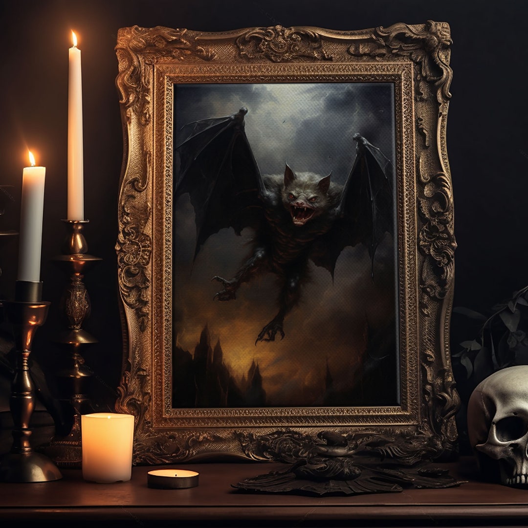 Vampire Bat in the Night, Art Canvas Print, Dark Academia, Halloween ...