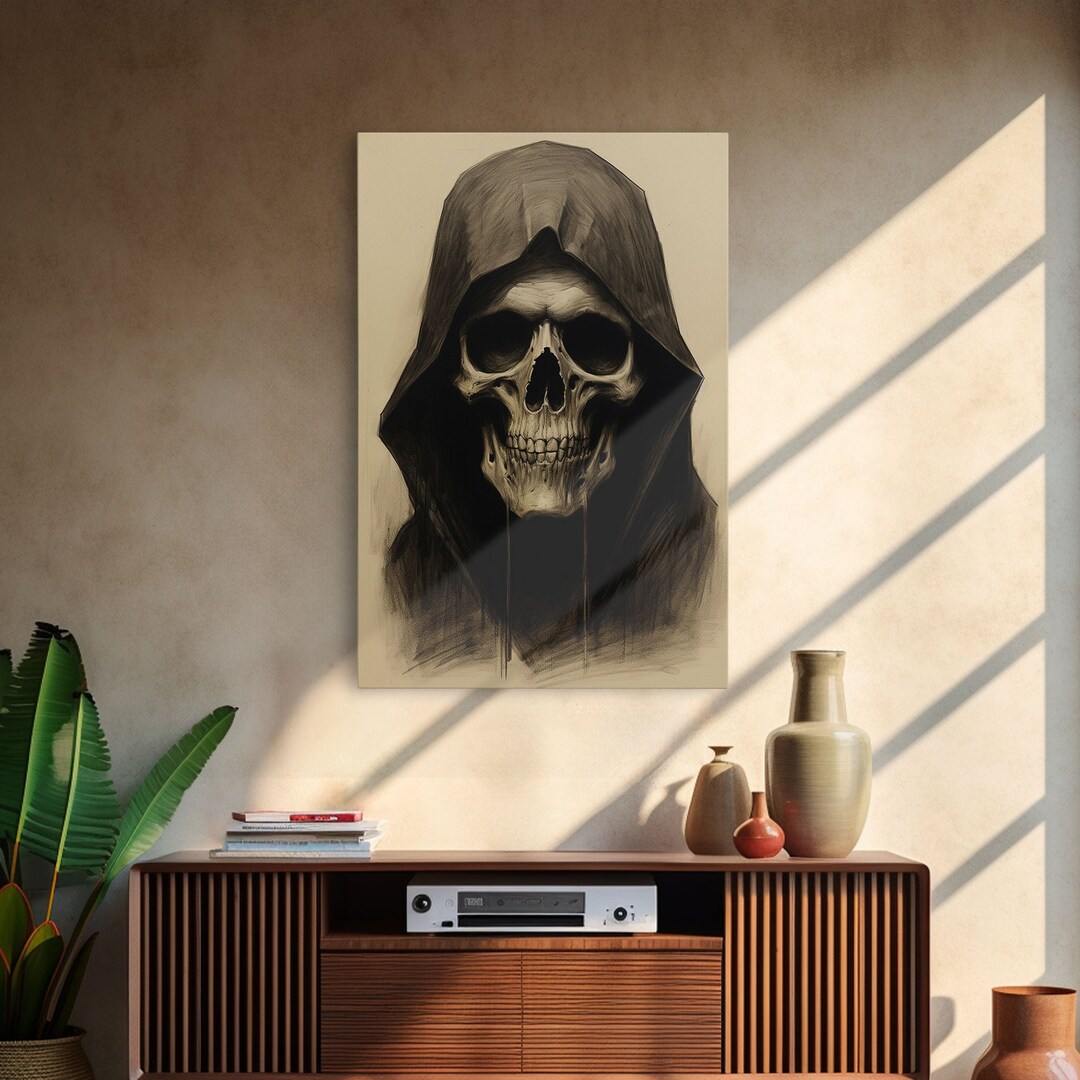Skull Decor, Charcoal Drawing, Gothic Home Decor, Canvas Print, Wall ...