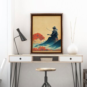 Red and Blue Japanese Samurai Warrior Wall Poster, Fine Art Print - Etsy