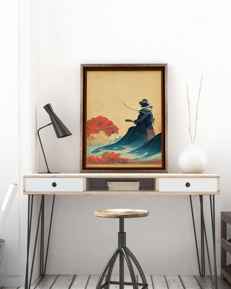 Red and Blue Japanese Samurai Warrior Wall Poster Fine Art - Etsy