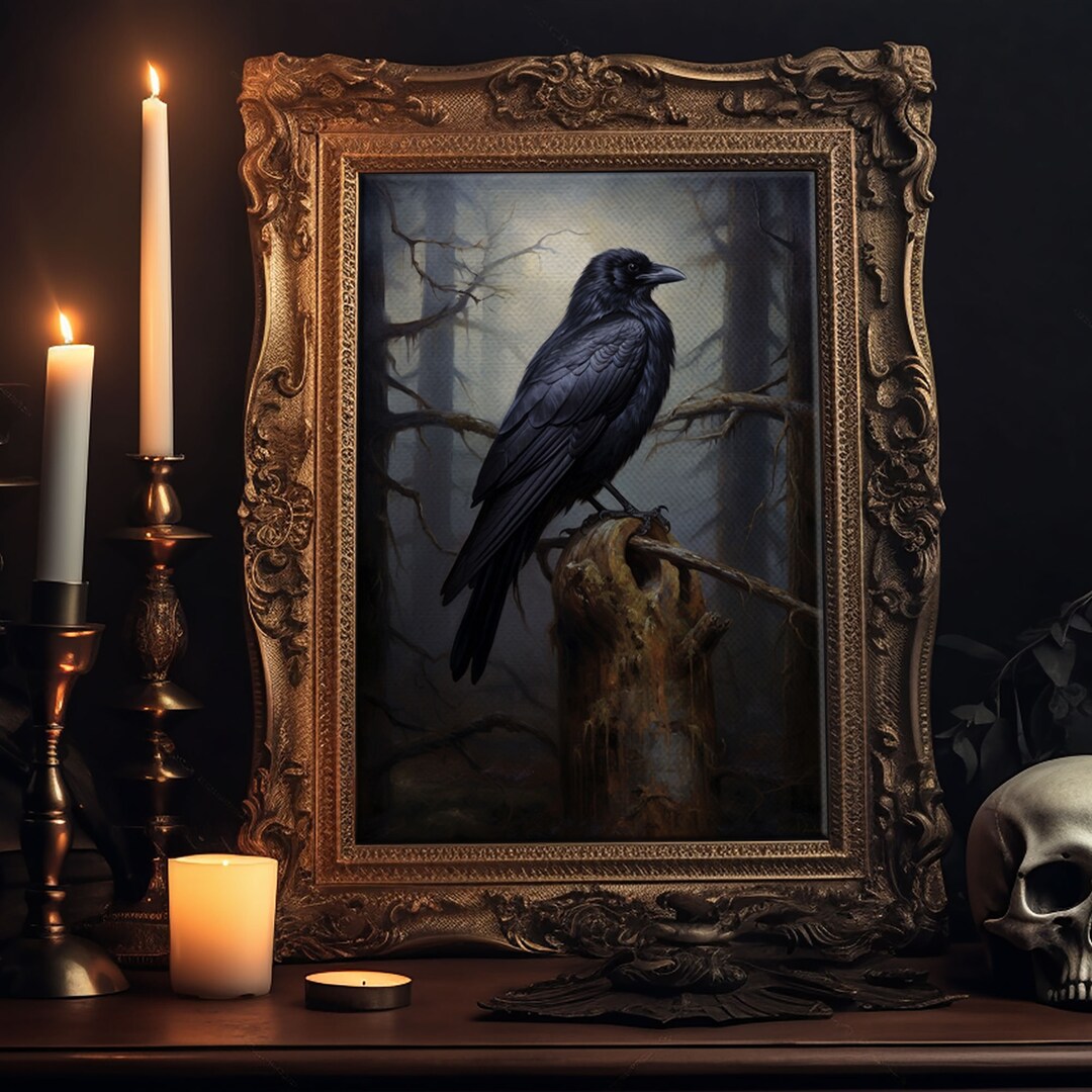 The Raven, Cool Halloween Art, Framed Canvas Print, Dark Wall Art, Dark ...