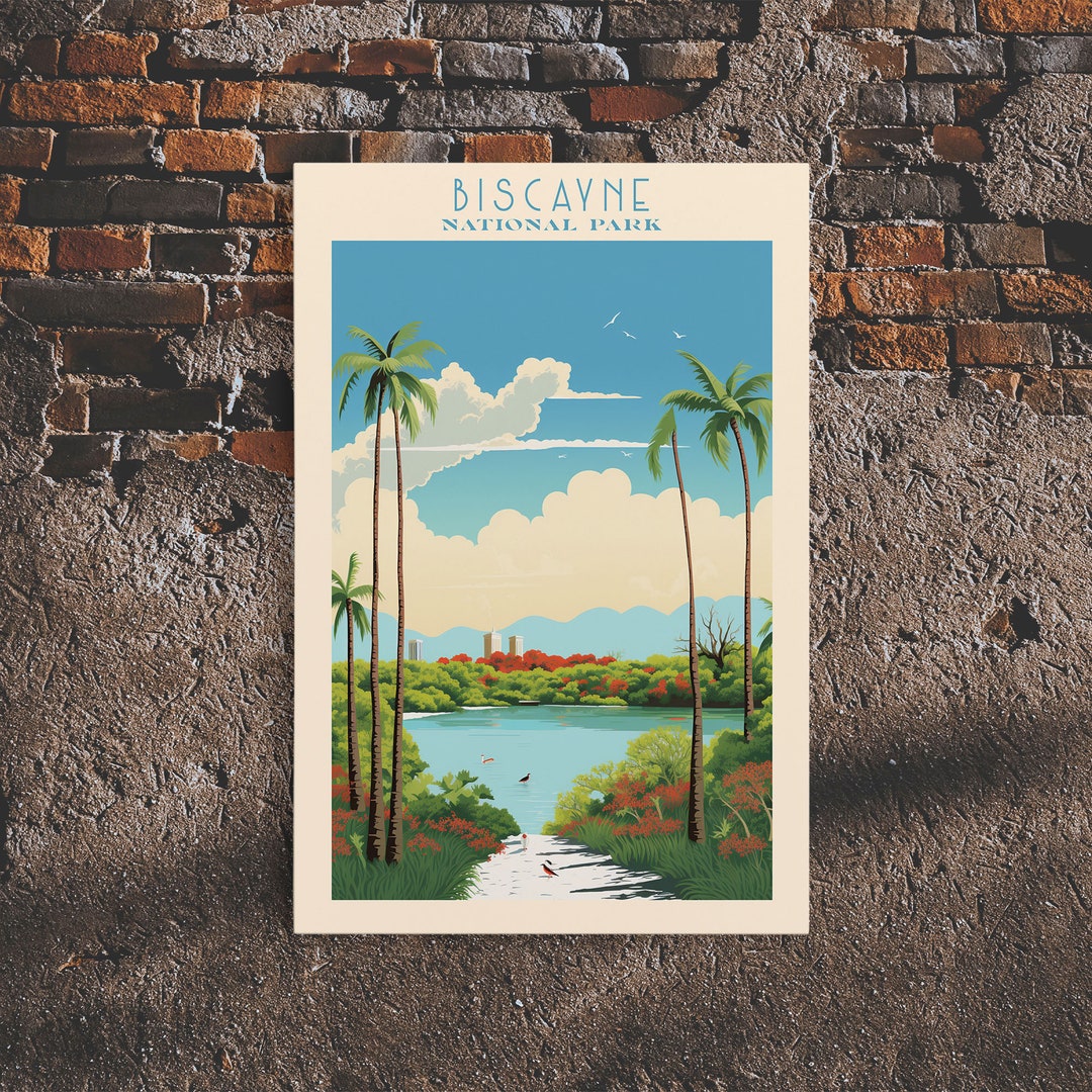Biscayne National Park, Framed Wall Art Canvas Print, Travel Poster ...