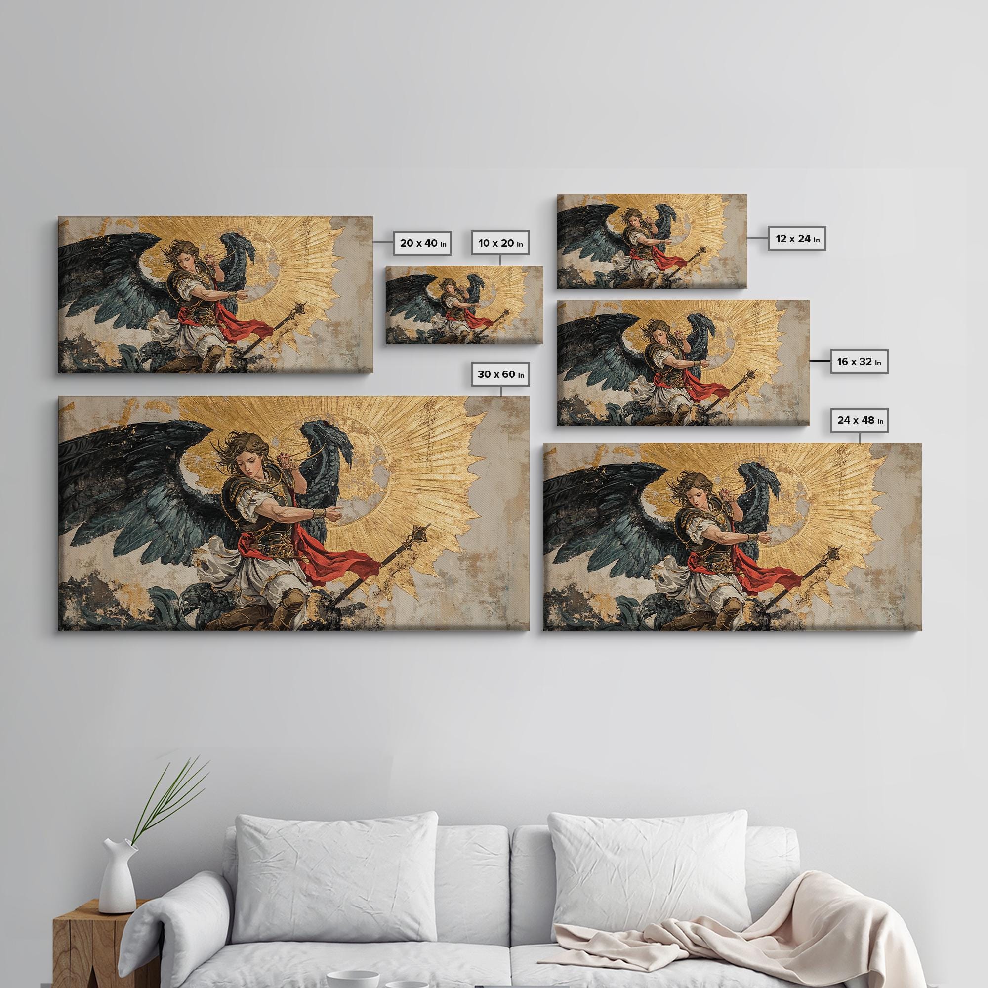 Saint Michael Defeating the Dragon Nihonga Style Framed Canvas Print ...