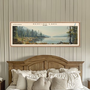Redfish Lake Idaho Framed Canvas Print, Lake House Decor, Panoramic ...