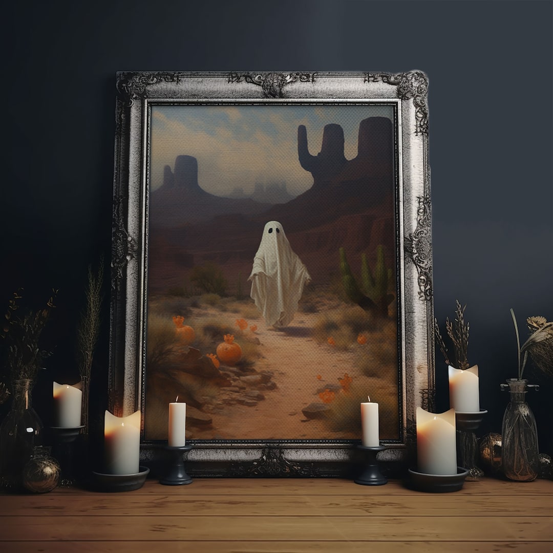 Wild West Cowboy Ghost, Western Halloween Decor, Framed Canvas Print ...