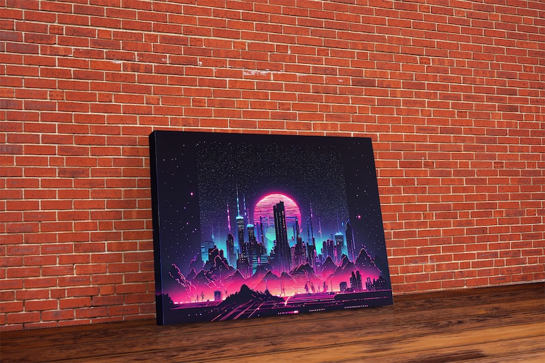 Cyberpunk City Skyline Superimposed Over a Sunset Synthwave - Etsy