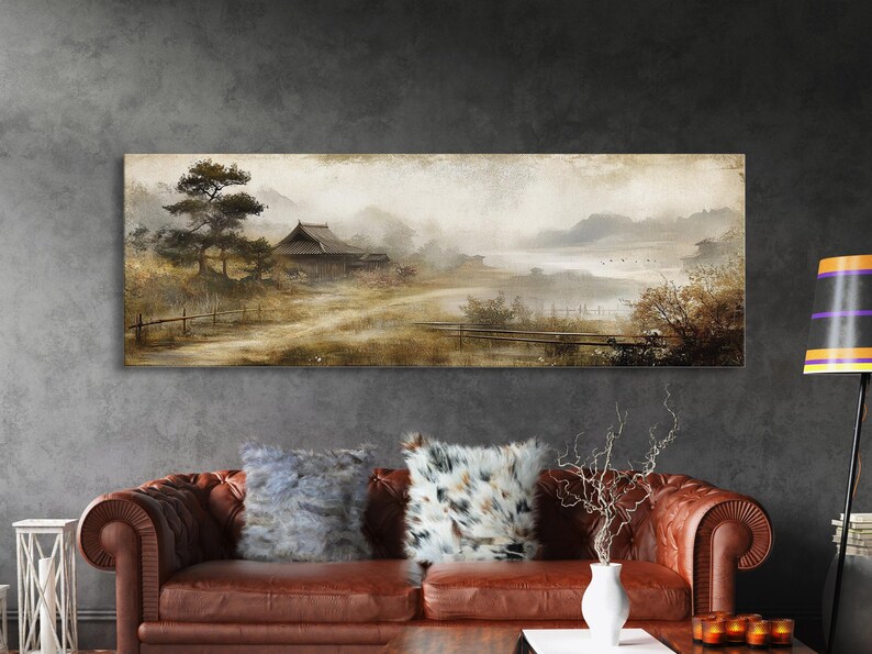 Retro Landscape Print - Landscape Painting - Wabi Sabi Panoramic Wall ...