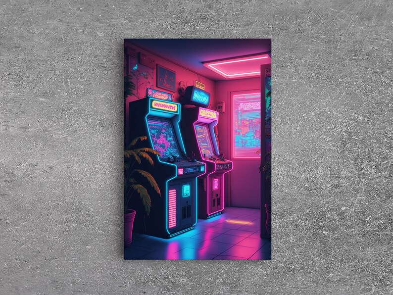 Retrowave Arcade Room Neon Gamer Art Framed Canvas Print - Etsy