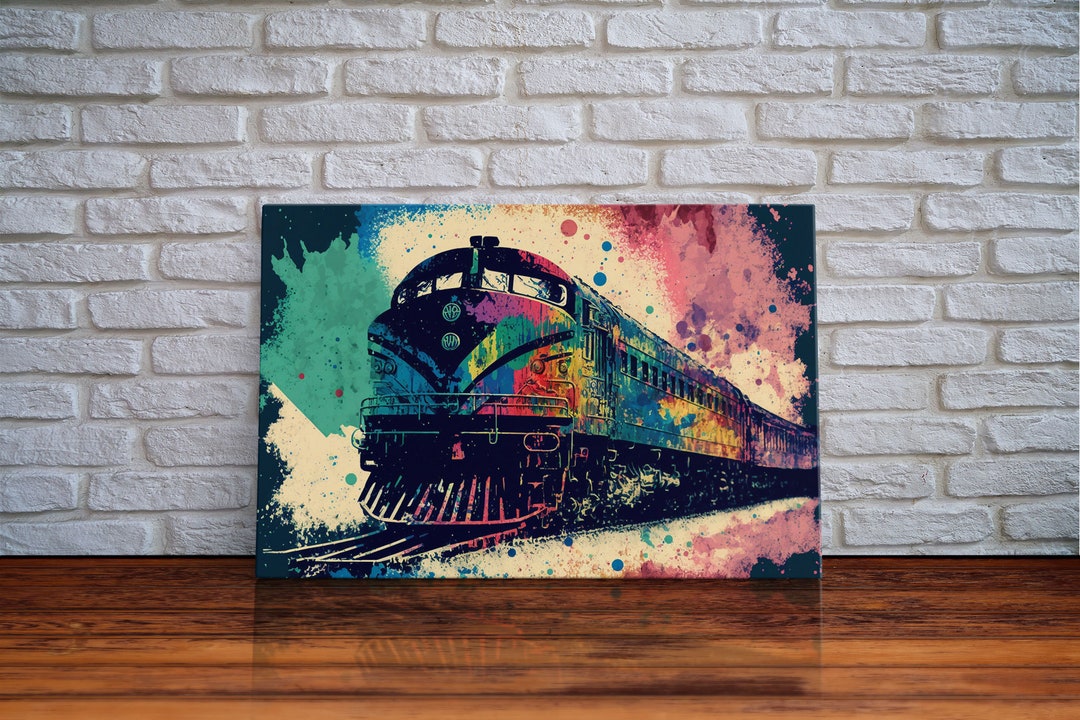 Train Art, Watercolor, Graffiti Pop Art, Framed Canvas Print, Modern ...
