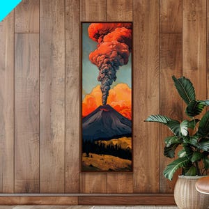 Colorful Volcano Eruption Printed on Framed Canvas, Vertical Landscape ...