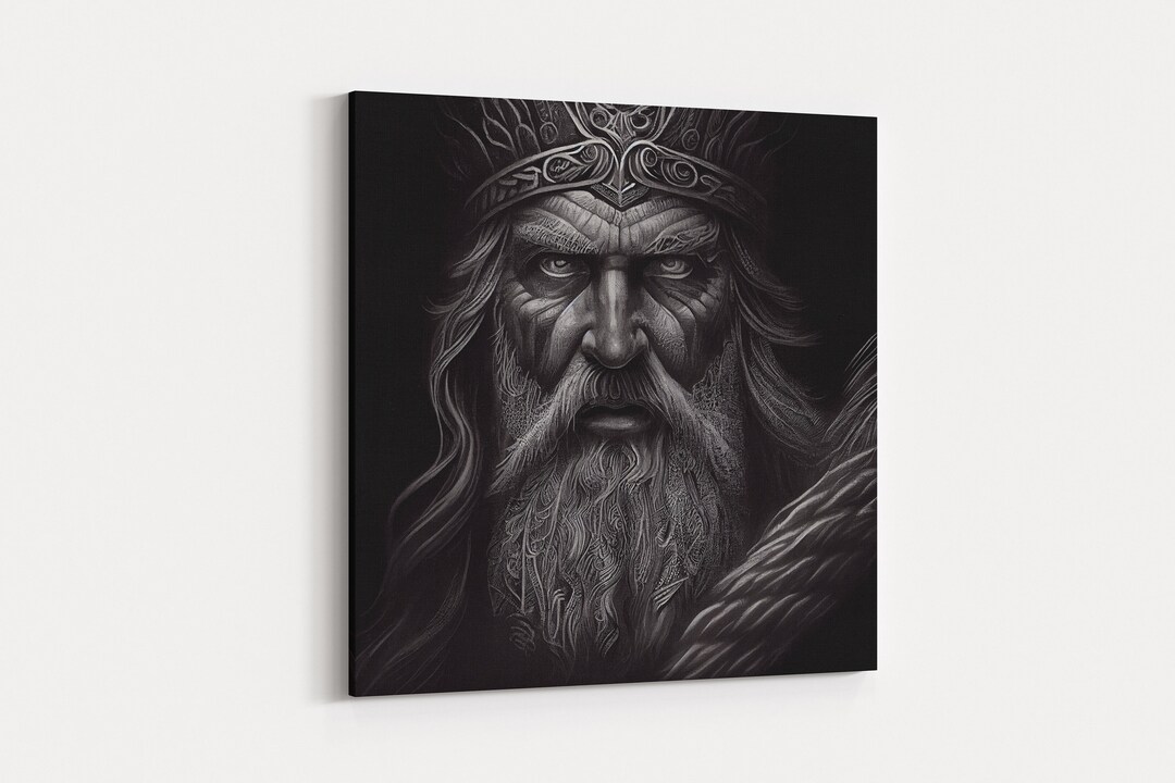 Portrait of Odin, Norse Mythology Viking Art, Framed Canvas Print, Wall ...