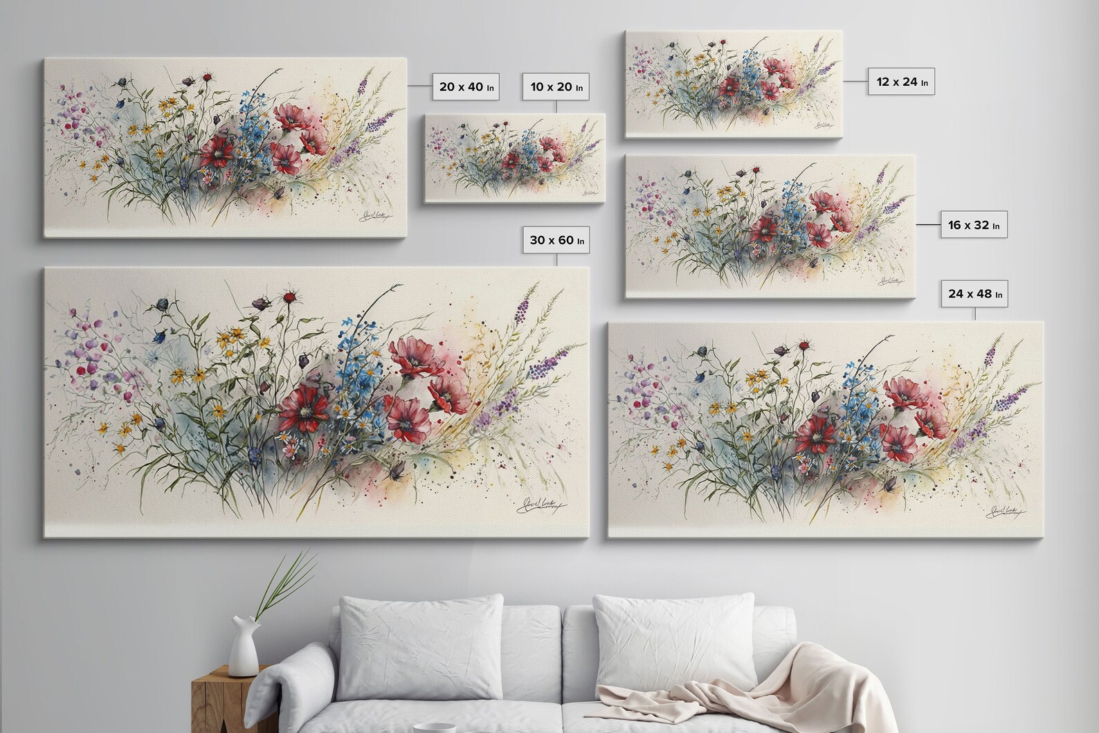 Beautiful Wildflowers, Wild Flower Art, Watercolor Floral Framed Canvas Print, Wall Art, Rustic ...