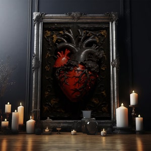 Vampire Black Heart Art Print, Vintage Canvas, Art Canvas Print, Dark ...