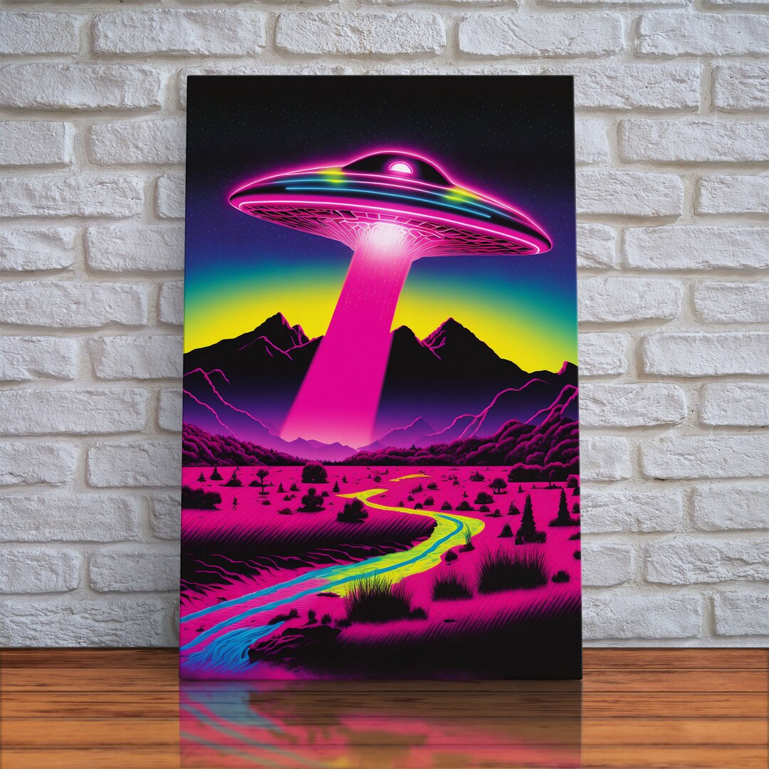 Psychedelic UFO Art, the Abduction, Retro 80s Style Scifi Art, Framed ...
