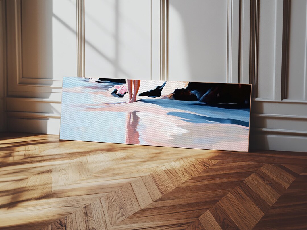 Reflection, Beach Walk, Minimalist Art, Framed Canvas Print, Coastal ...