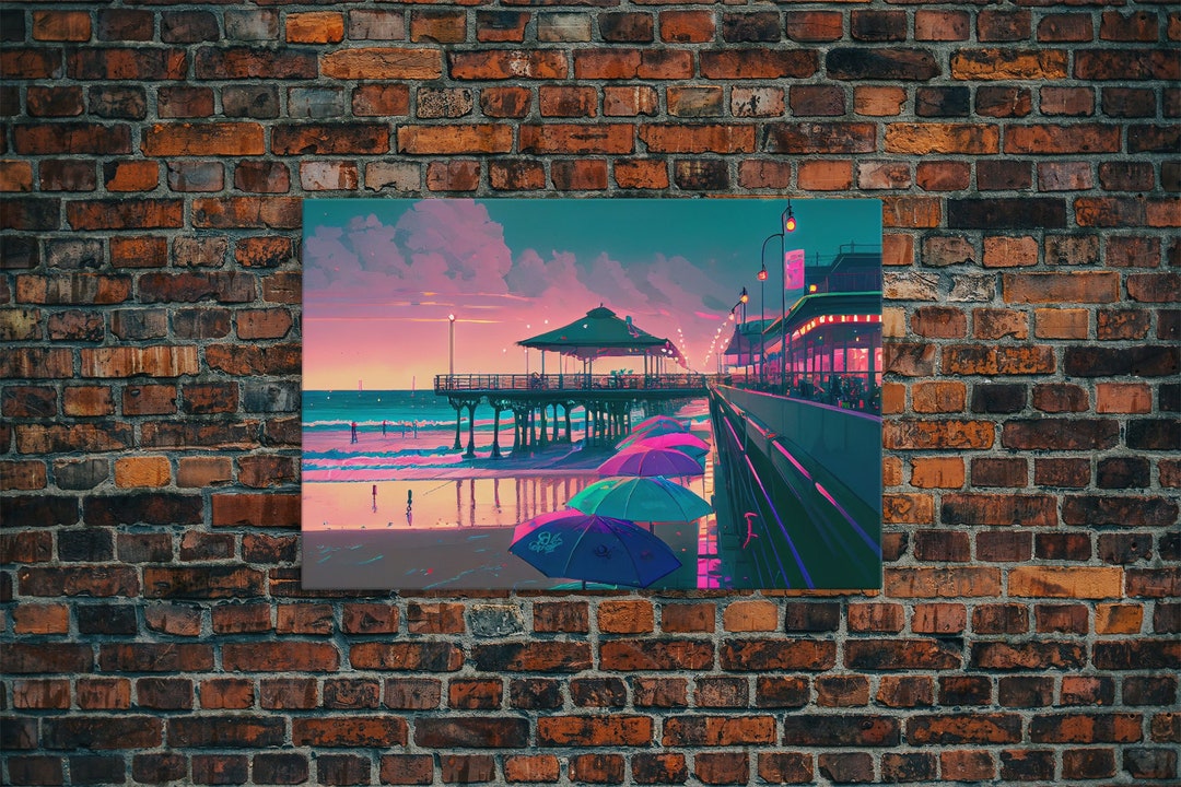 Neon Beach Cool Beach House Wall Decor Synthwave Pier and - Etsy
