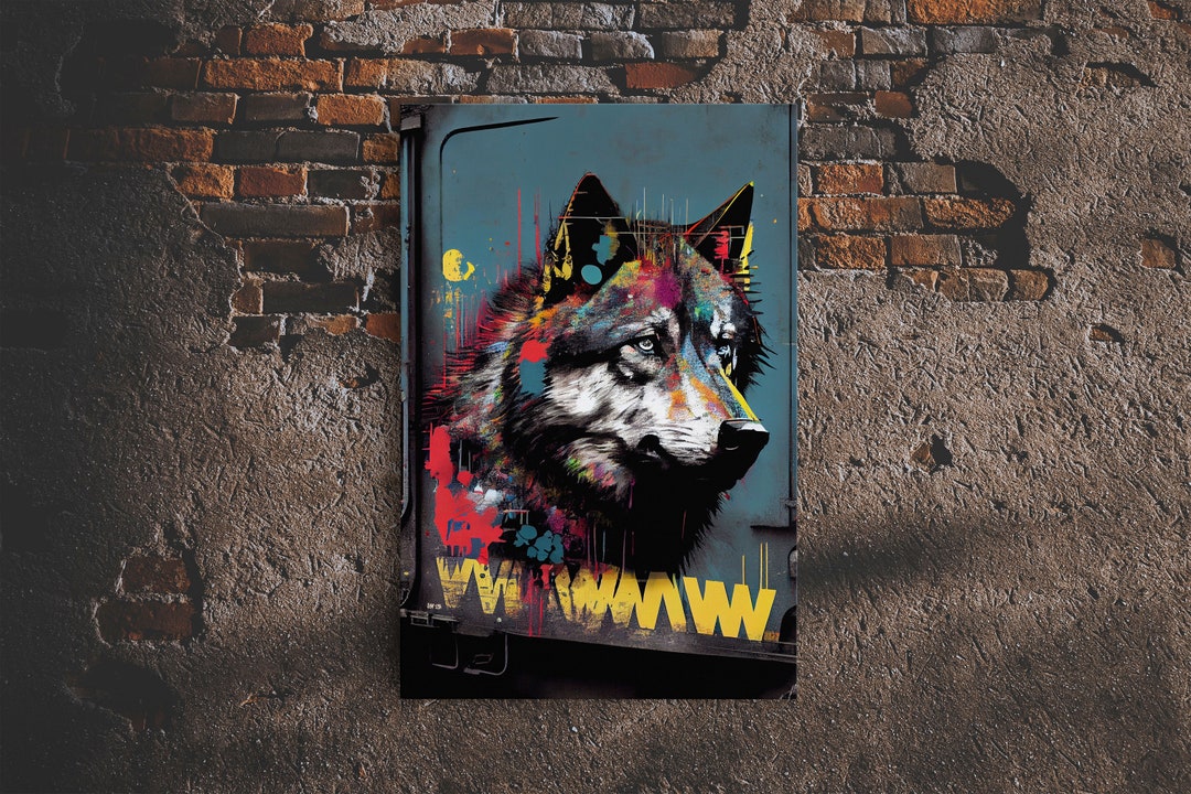 Wolf Graffiti on a Subway Train Car, Framed Canvas Print, Framed Wall ...