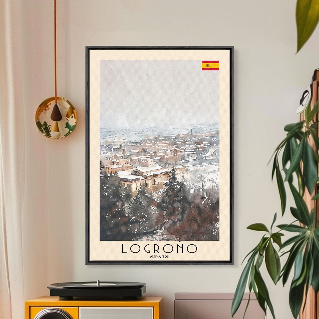Logrono Spain Travel Poster Framed Canvas Print, Scenic Landscape ...