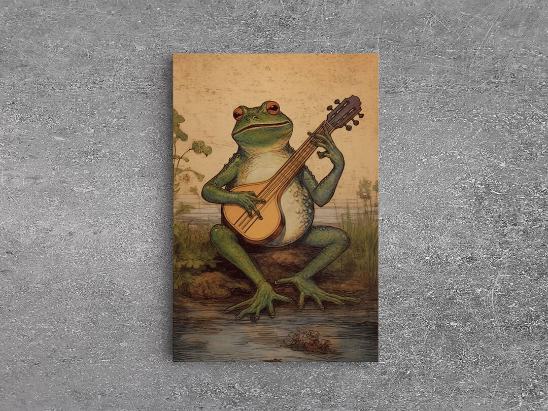 A Frog Playing Banjo in the Moonlit Swamp Vintage Poster, Art Deco ...