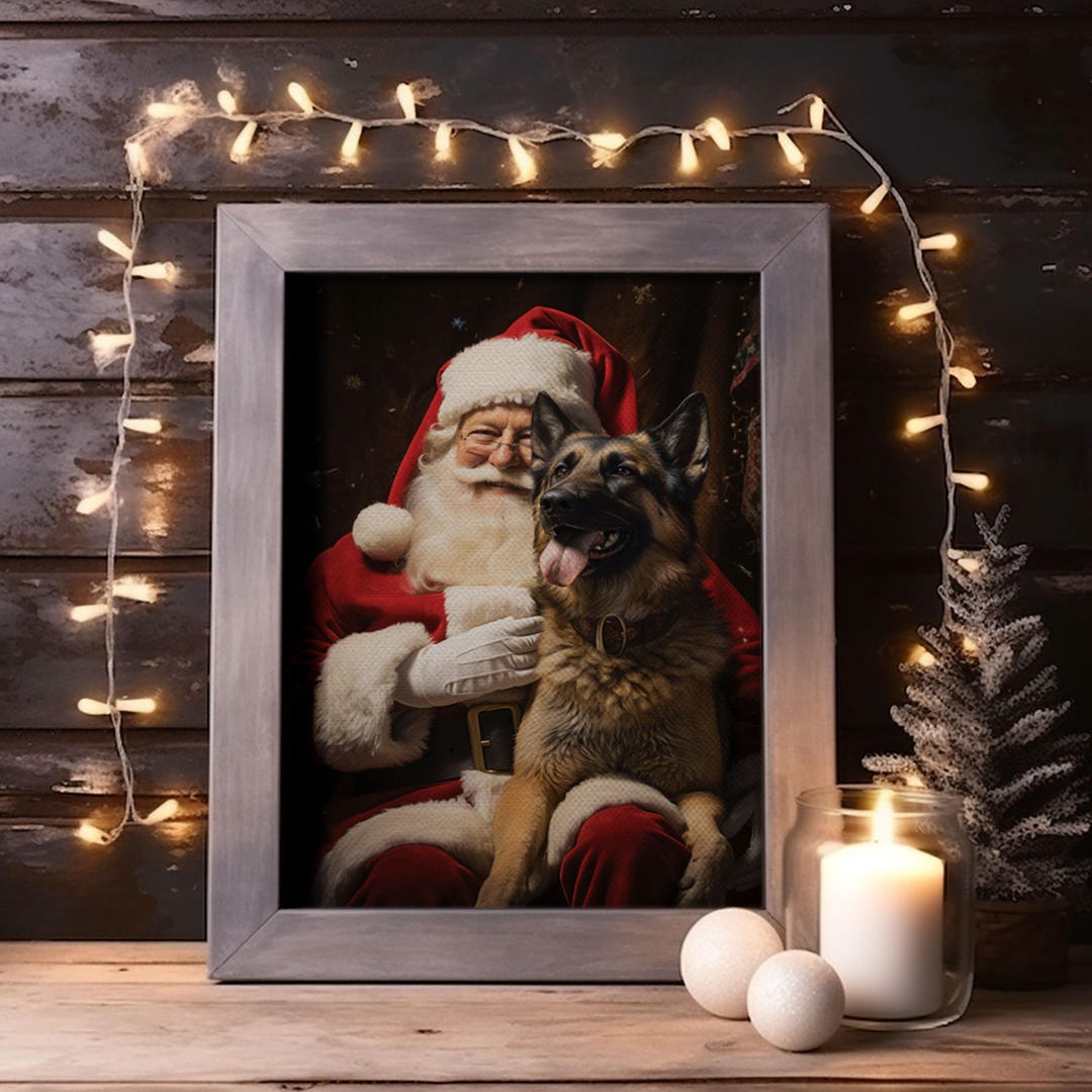 Santa Claus and His Belgian Malinois, Christmas Wall Art, Dog Gift ...