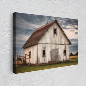 Rustic Farmhouse Wall Decor, White Barn Landscape Print, Farmhouse ...