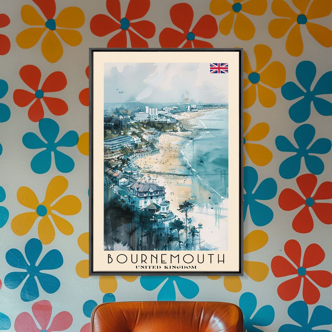 Bournemouth United Kingdom Travel Poster Framed Canvas Print, Wall Art ...