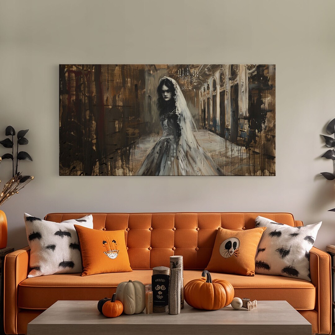 Ghostly Bride, Haunted Wedding, Framed Canvas Print, Spooky Wall Art ...