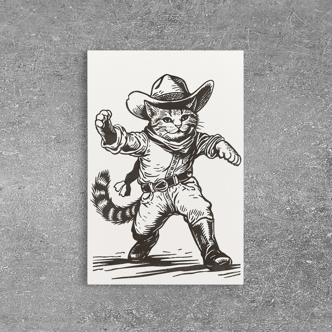 Cowboy Cat Print, Cat Cowboy Art, Framed Canvas Print, Cat Wall Art ...