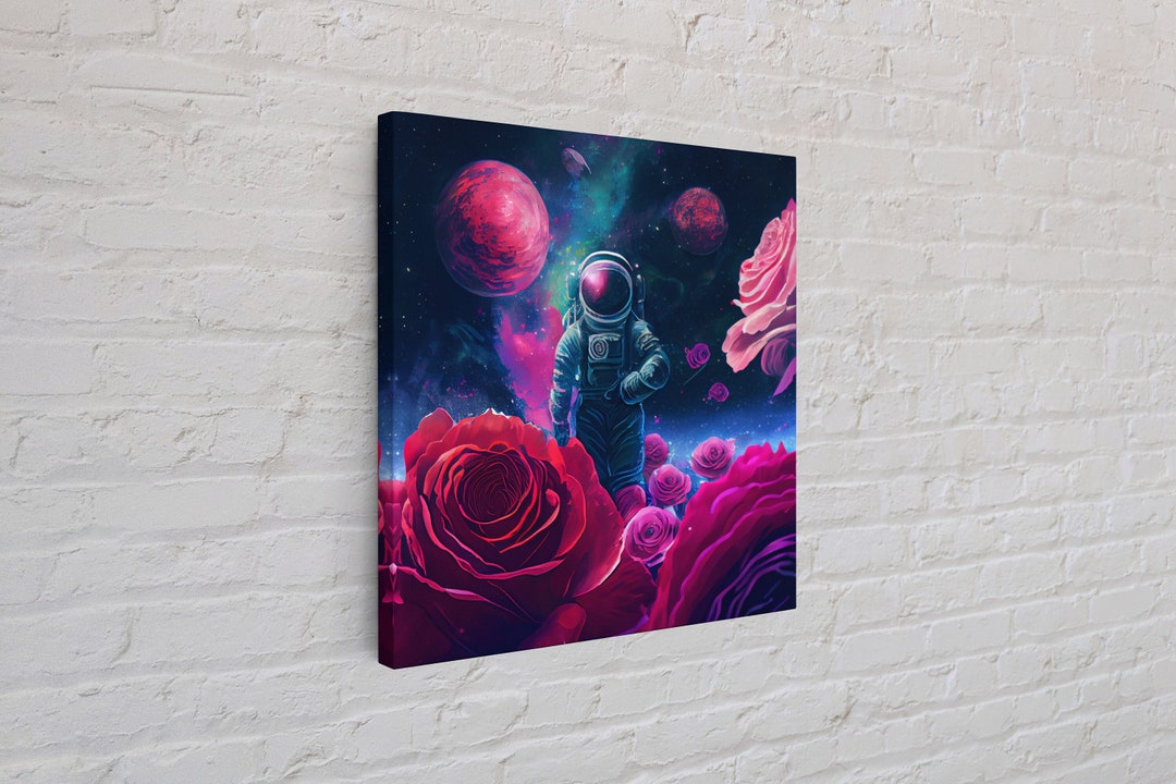 Astronaut in Space Among the Roses, Surreal Scifi Galaxy Art, Framed ...