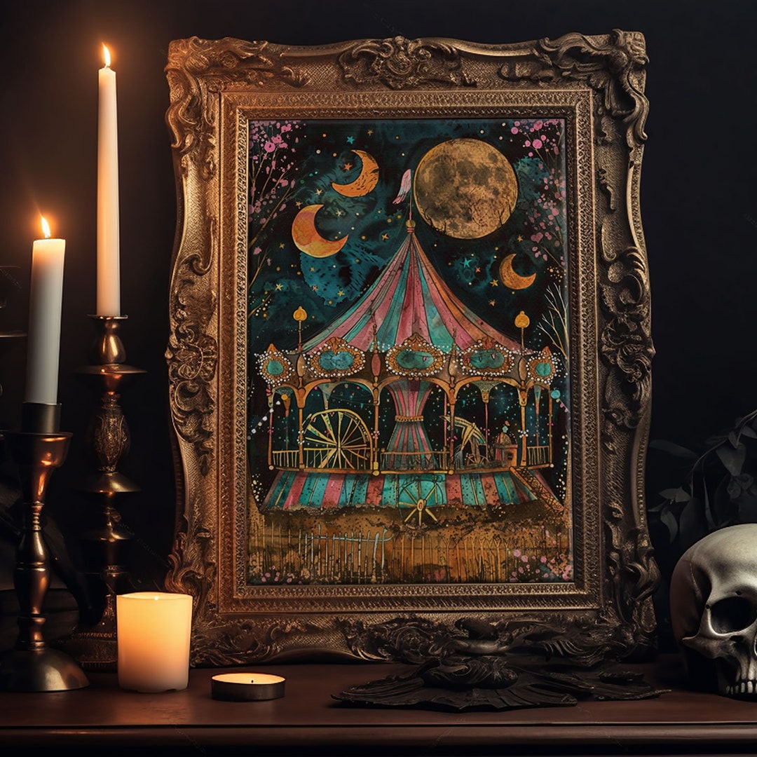 Spooky Haunted Carnival, Halloween Framed Canvas Print, Halloween Art ...