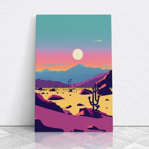 Synthwave Desert Landscape, Subdued Pastel Nature Art, Southwestern ...