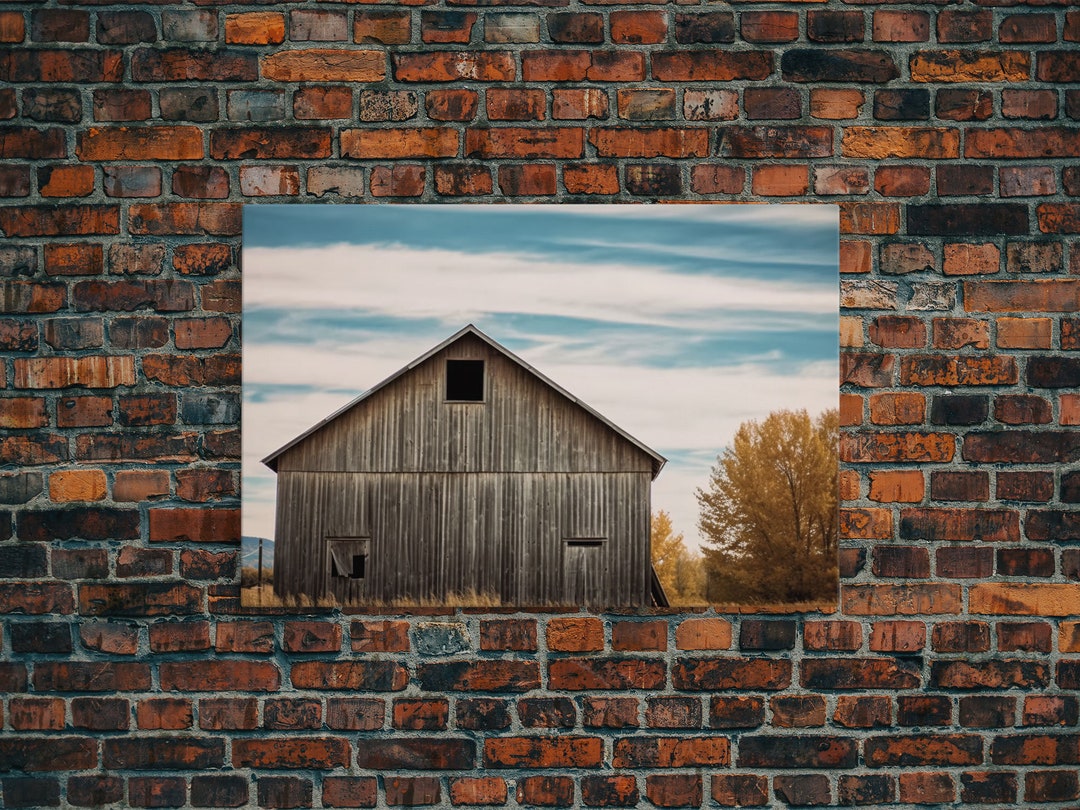 Rustic Farmhouse Wall Decor, Teal Gray Barn Landscape Art Print or ...