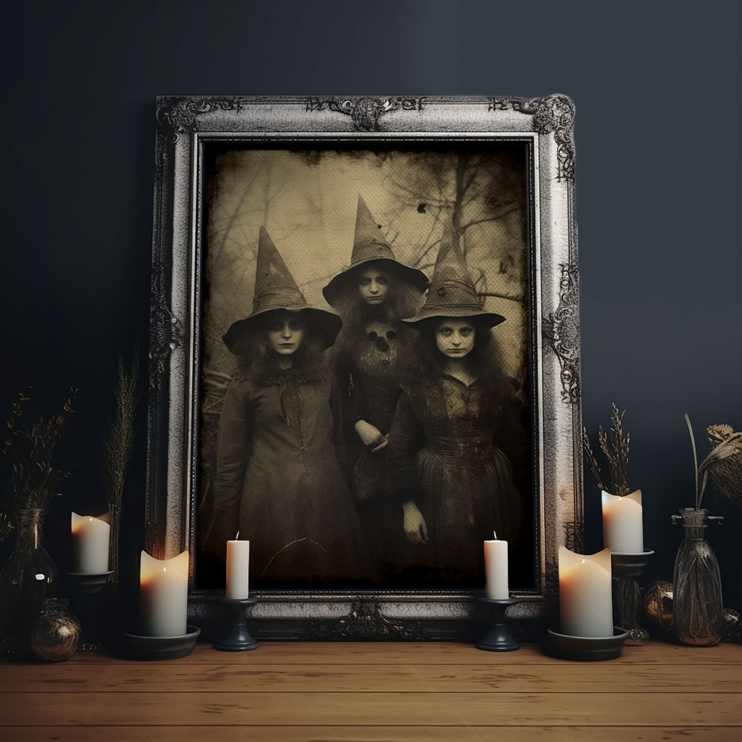 Spooky Witches Art Print, Antique Style Sepia Tone Tintype Photograph ...