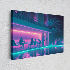 The Lounge - Vaporwave Bar Decor, Framed Canvas Print, Pastel Synthwave ...