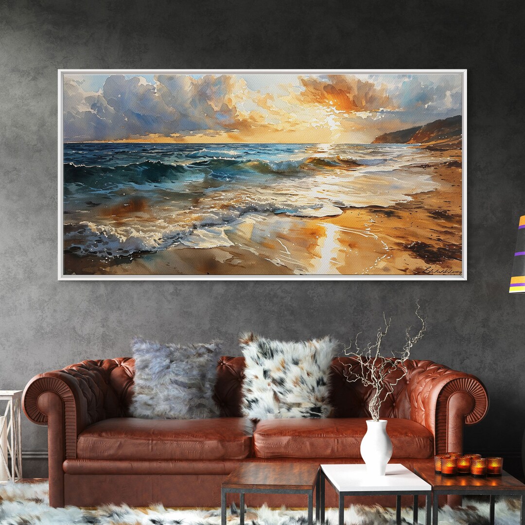 Beach House Art, Beach Landscape Painting Framed Canvas Print Ready to ...