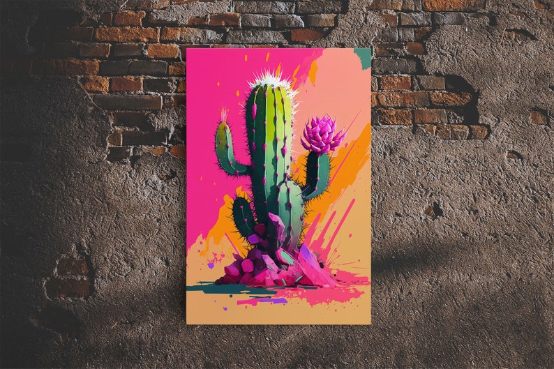 Pop Art Mexico Cactus Art Synthwave Pink Art Framed Canvas - Etsy