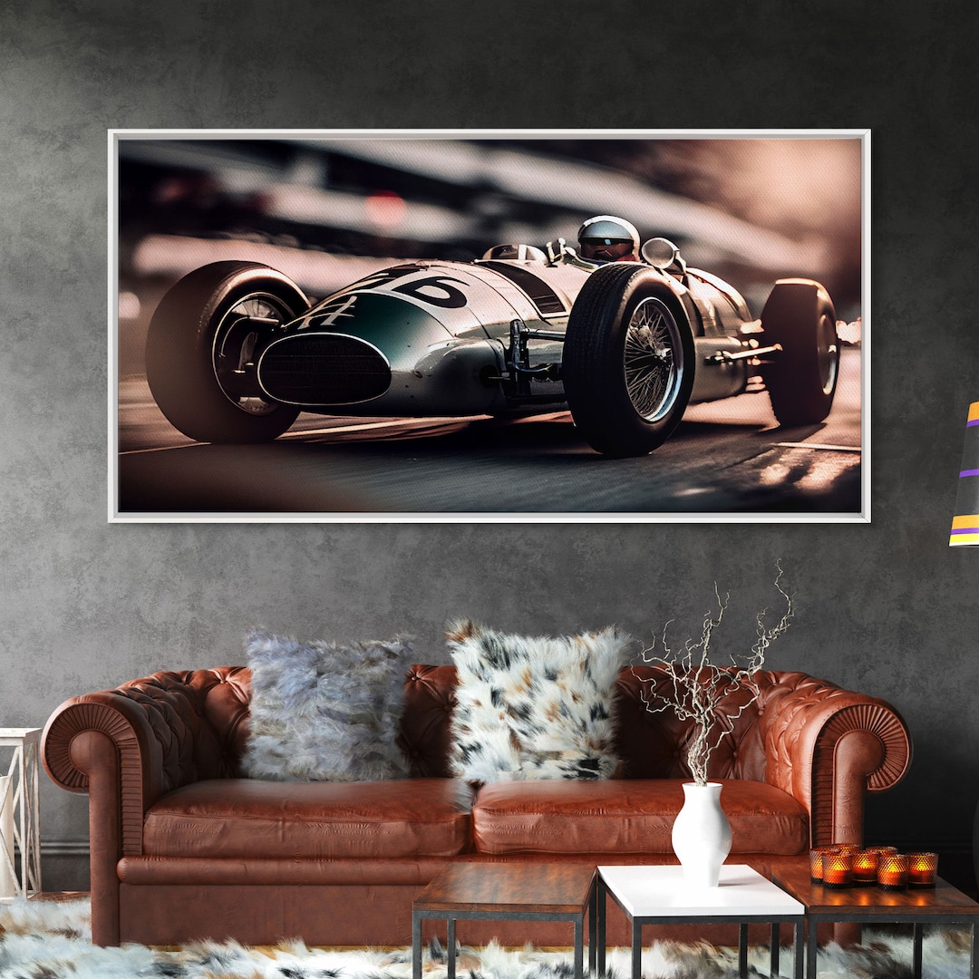 Vintage Race Car Art, Racing Art, Framed Canvas Print, Old Style F1 - Etsy